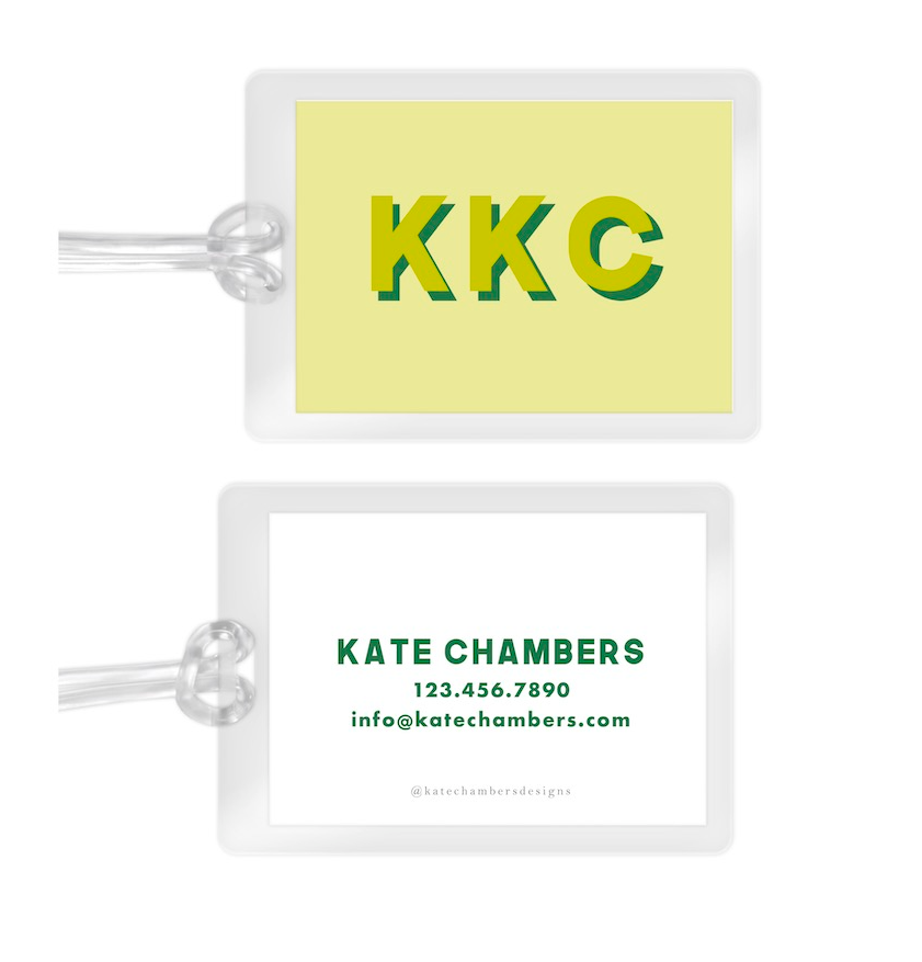Women's Green Shadow Font Laminated Bag Tag – KateChambersDesigns